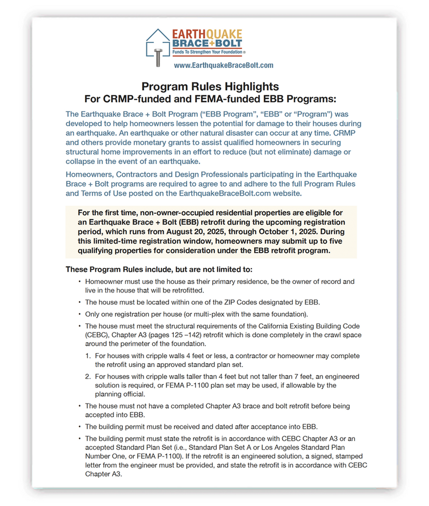 EBB Program Rules Highlights – California Residential Mitigation Program