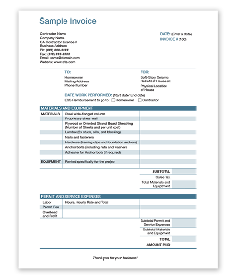 ESS Sample Invoice – California Residential Mitigation Program