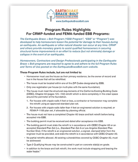 EBB Program Rules Highlights – California Residential Mitigation Program